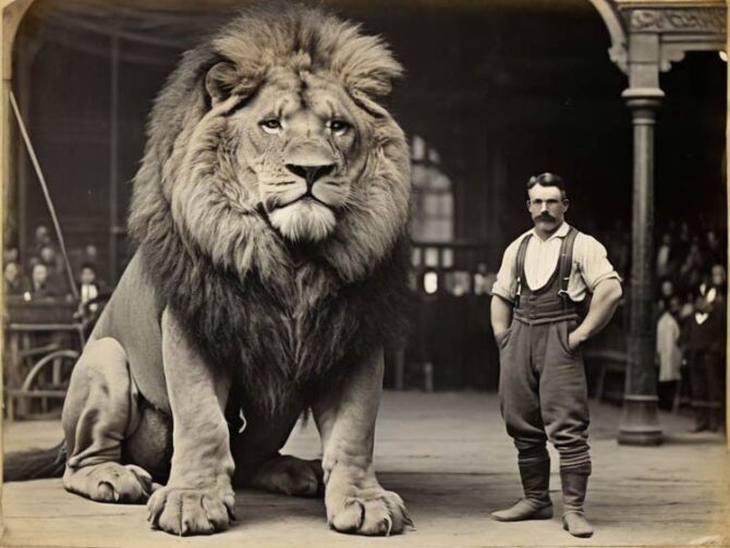 Eugen Sandow – walka z lwem | DinoAnimals.pl